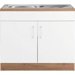 Sp&uuml;lenschrank KOCHSTATION, B:100cm H:85cm T:60cm, wei&szlig;, Holzwerkstoff, K&uuml;che, Schr&auml;nke, "KS-Colmar", 100 cm, mit Metallgriff
