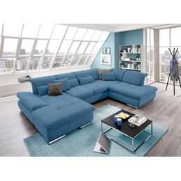 Wohnlandschaft, B:365cm H:80cm T:225cm, blau, SET ONE BY Musterring, Sofas, "SO 4100 komfortable Federkernunterfederung, inkl. Kopfteilverstellung",