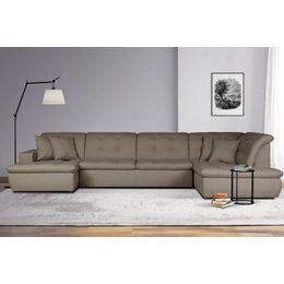Wohnlandschaft Home Affaire, B:380cm H:83cm T:202cm, braun, 100% Polyester, Sofas, "BRISBANE NEU U-Form", mit feiner Steppung, Matten-Optik, incl.