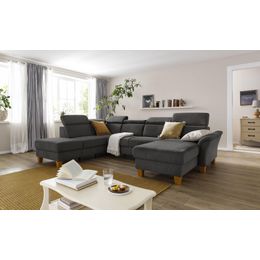 Wohnlandschaft Home Affaire, B:322cm H:84cm T:217cm, braun, 100% Polyester, Sofas, "Conville U-Form", Kopfteilverstellung wahlweise mit Bettfunktion