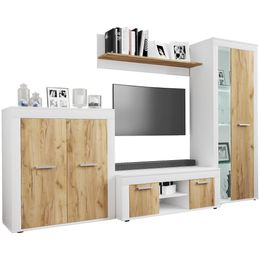 TV-Board Vcm, B:242cm H:159cm T:37cm, weiß, Sideboards, "Vcm TV Möbel 4-tlg. Wohnwand mit ausreichend Stauraum Fernsehschrank Anbauwand ¿ Usilo L"