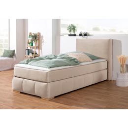 Boxspringbett Home Affaire, B:110cm L:213cm, beige, Struktur fein (100% Polyester), Komplettbetten, "Wehma", inkl. Topper in 3 verschiedenen