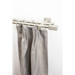 Gardinenstange Garesa, L:210cm &Oslash;:20mm, grau, Holzwerkstoff, Metall, Gardinenstangen, "CUBUS", Vorhanggarnitur, verl&auml;ngerbar, Endknopf eckig, mit Ringe