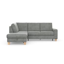 Ecksofa Home Affaire, B:236cm H:91cm T:170cm, silber, 100% Polyester, Wohnzimmer, Sofas, "Summer L-Form", mit Ottomane, wahlweise mit Bettfunktion
