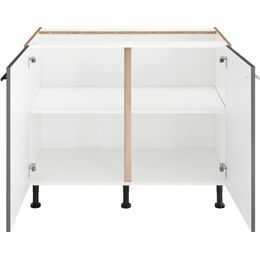 Unterschrank Optifit, B:100cm H:87cm T:58,4cm, grau, K&uuml;che, Schr&auml;nke, "Bern", 100 cm breit, mit 2 T&uuml;ren, mit h&ouml;henverstellbaren F&uuml;&szlig;en