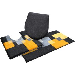 Badematte Grund, H:20mm, gelb, Polyacryl, Badematten, "Paxos", geometrisches Design, modern, flauschig, softer Flor, Made in Europe