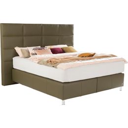 Boxspringbett Alina, B:248cm L:215cm, gr&uuml;n, Leder EA (100% Echtleder), Komplettbetten, "Paige", hohes Kopfteil, in unterschiedlichen Ausf&uuml;hrungen