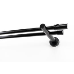 Gardinenstange Garesa, L:190cm &Oslash;:20mm, schwarz, Holzwerkstoff, Metall, Gardinenstangen, "PANDRI", Vorhanggarnitur, verl&auml;ngerbar, gerader Knopf mit