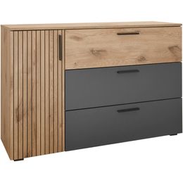 Kombikommode Schlafkontor, B:125cm H:82,6cm T:40cm, beige, Melamin, Schlafzimmer, Sideboards, "Daria mit 3 Schubk&auml;sten und Rillenoptik"