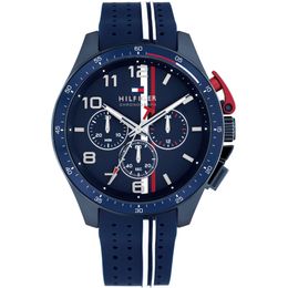 Tommy Hilfiger Herren Chronograph "BANK", blau, Armbanduhren, Quarzuhr, Armbanduhr, Herrenuhr, Silikonarmband, analog, Stoppfunktion