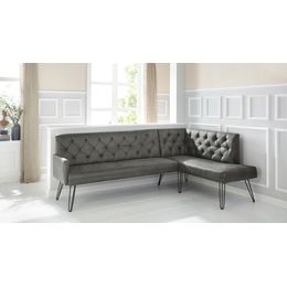 Eckbank, B:158cm H:90cm T:236cm, blau, exxpo - SOFA FASHION, 100% Polyester, Esszimmer, Sitzb&auml;nke, "Doppio, Chesterfield Optik, komfortabel und