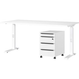 B&uuml;rom&ouml;bel-Set Germania, B:160cm, wei&szlig;, Metall, Spanplatte, Arbeitsm&ouml;bel-Sets, "Mailand", inkl. Schreibtisch und Rollcontainer