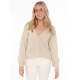 Zwillingsherz Damen Strickjacke ""Uni"", beige, Grobstrick, Obermaterial: 44% Polyester, 26% Polyamid, 15% Alpaka, 15% Wolle, Strickjacken, One Size,