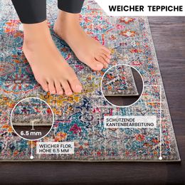 Teppich LIVABLISS, B:80cm H:11mm L:220cm, beige, Kunstfaser, Wohnzimmer, Teppiche, "MUNICH", Vintage Orientteppich, Kurzflor Boho Wohnzimmerteppich,