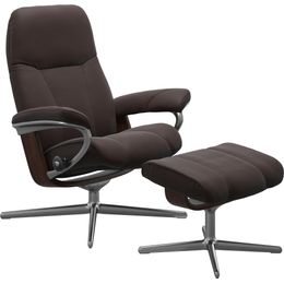 stressless "Consul" Set, Relaxsessel mit Hocker, mit Hocker, mit Cross Base, Gr&ouml;&szlig;e S, M & L, Holzakzent Braun