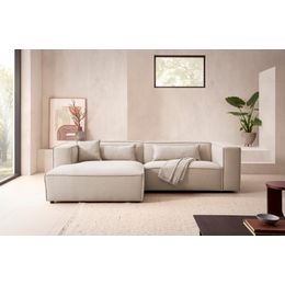 Ecksofa, B:267cm H:66cm T:167cm, beige, LeGer Home by Lena Gercke, 100% Polyester, Wohnzimmer, Sofas, "PIARA mit Kedernaht, Cord, Leinenoptik o.