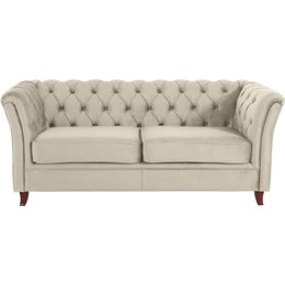 Chesterfield-Sofa Home Affaire, B:180cm H:76cm T:88cm, beige, Samtoptik (100% Polyester), Sofas, "Reims", mit echter Chesterfield-Knopfheftung,