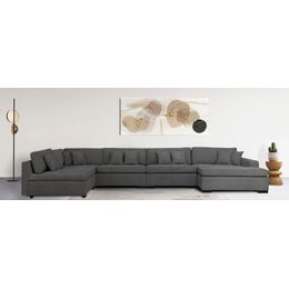 Wohnlandschaft Home Affaire, B:510cm H:86cm T:250cm, grau, 100% Polyester, Sofas, "Skara XXL U-Form", Lounge-Sofa XXL mit Federkern-Polsterung, in