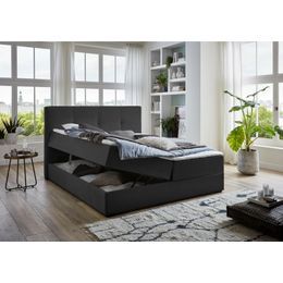 Boxbett, B:165cm L:214cm, grau, ATLANTIC HOME COLLECTION, Bezug Bettbox und Obermatratze: Strukturstoff (90% Polyester, 10% Nylon);Topper: Jersey