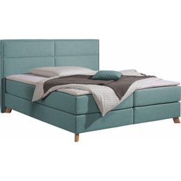 Boxspringbett Home Affaire, B:191cm L:209cm, blau, Strukturstoff-Bezug (100% Polyester);Topperbezug 100% Polyester, Komplettbetten, "Caria", in 5