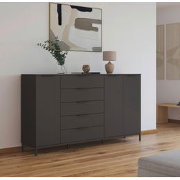 Kombikommode Rauch, B:200cm H:111cm T:42cm, grau, Holzwerkstoff, Schlafzimmer, Sideboards, "Kommode T&uuml;rkommode Sideboard Kombikommode FLIPP", 3-t&uuml;rig