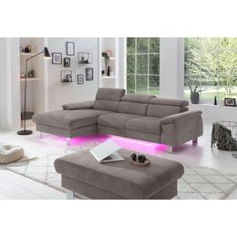 Ecksofa COTTA, B:244cm H:72cm T:166cm, grau, Microfaser PRIMABELLE (100% Polyester);Kunstleder SOFTLUX(100%Polyurethan);Feinstruktur (100%