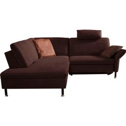 Ecksofa Alina, B:252cm H:108cm T:207cm, braun, Microfaser Antiklederoptik (100% Polyester), Wohnzimmer, Sofas, "Janis", inkl. Sitztiefenverstellung
