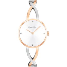 Calvin Klein Damen Quarzuhr "Sculpted Embrace", grau, Armbanduhren, Armbanduhr, Damenuhr, Edelstahlarmband, analog, Glassteine