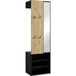 Kompaktgarderobe ByLiving, B:55cm H:187,5cm T:40,5cm, braun, FSC-zertifizierter Holzwerkstoff, Glas, Kunststoff, Metall, Schr&auml;nke, "Dielen - Set