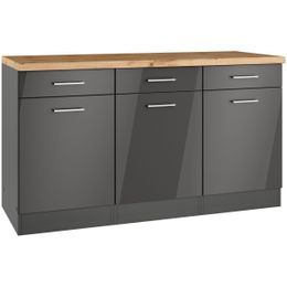 Unterschrank KOCHSTATION, B:150cm H:86cm T:60cm, grau, MDF, Küche, Schränke, "KS-Milan", Unterschrank 150 cm, matte oder hochglänzende Fronten