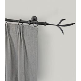 Gardinenstange Garesa, L:200cm Ø:16mm, schwarz, Metall, Gardinenstangen, "ESPERANCA", rustikale Vorhanggarnitur, verlängerbar, Endknopf Zweig, m.