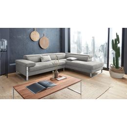 Ecksofa W.Schillig, B:281cm H:71cm T:230cm, grau, Flachgewebe S22 (100% Polyester);Stoff S37 (100% Polyester);Longlife Xtra-Leder Z59: Glattleder mit