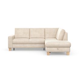 Ecksofa Home Affaire, B:236cm H:91cm T:170cm, beige, 100% Polyester, Wohnzimmer, Sofas, "Summer L-Form", mit Ottomane, wahlweise mit Bettfunktion und