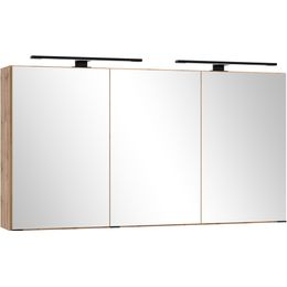 Spiegelschrank Welltime, B:120cm H:64cm T:20cm, braun, Holzwerkstoff, Badezimmer, Schr&auml;nke, Welltime, Breite 120 cm, mittlere T&uuml;r reversibel, ged&auml;mpft