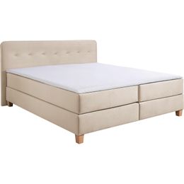 Boxspringbett Home Affaire, B:193cm L:227cm, beige, Struktur fein (100% Polyester);Samtstoff (100% Polyester), Komplettbetten, "Fargo", in &Uuml;berl&auml;nge