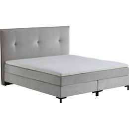 Boxspringbett, B:194cm L:214cm, grau, ATLANTIC HOME COLLECTION, Bezug Bettbox und Obermatratze: Strukturstoff (90% Polyester, 10% Nylon);Topper: