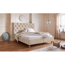 Polsterbett Home Affaire, B:203cm L:210cm, beige, Struktur (100% Polyester);Samtstoff (100% Polyester), Betten, "Sunley 140", Kreuzsteppung,