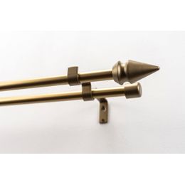 Gardinenstange Garesa, L:130cm Ø:16mm, gold, Holzwerkstoff, Metall, Gardinenstangen, "SPYRNA mit offenem Träger", Vorhanggarnitur, verlängerbar,