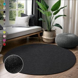 Hochflor-Teppich Sanat, H:30mm &Oslash;:80cm, schwarz, Kunstfaser, Teppiche, "LOCA", Wohnzimmer, Langflor, Shaggy, Schlafzimmer