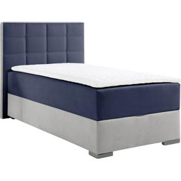 Boxspringbett Maintal, L:210cm, blau, Bezug Microfaser aus 100% Polyester, Komplettbetten, mit Bettkasten und Topper