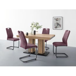 Essgruppe Hela, braun, Holzwerkstoff, Metall, Polyester, Sitzmöbel-Sets, "Tisch ausziehbar 140 -220 cm", Belastbarkeit 140 KG, bequem gepolstert mit