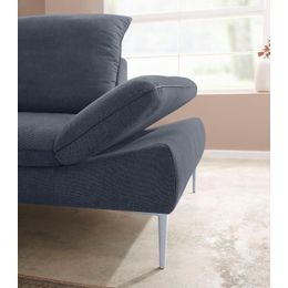 Ecksofa W.Schillig, B:294cm H:87cm T:185cm, blau, Chenille-Flachgewebe R66 (85% Polyester, 15% Nylon);Longlife Xtra-Leder Z59: Glattleder mit
