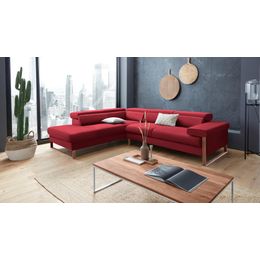 Ecksofa W.Schillig, B:281cm H:71cm T:230cm, rot, Flachgewebe S22 (100% Polyester);Stoff S37 (100% Polyester);Longlife Xtra-Leder Z59: Glattleder mit