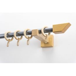 Gardinenstange Garesa, L:260cm Ø:20mm, beige, Holzwerkstoff, Metall, Gardinenstangen, "CUBUS", Vorhanggarnitur, verlängerbar, Endknopf abgeschrägt,
