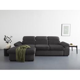 Ecksofa COTTA, B:250cm H:73cm T:165cm, braun, 100% Polyester, Wohnzimmer, Sofas, "Lola L-Form mit Kopfteilfunktion & Hocker", wahlweise mit