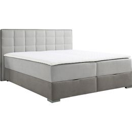 Boxspringbett Maintal, L:210cm, grau, Bezug Microfaser aus 100% Polyester, Komplettbetten, mit Bettkasten und Topper