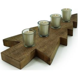 NOOR LIVING Kerzentablett "Weihnachtsdeko", B/H/T: 26cm x 3cm x 54cm, braun, Kerzenhalter, mit rutschfesten Teelichthalter