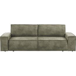 3-Sitzer Home Affaire, B:257cm H:85cm T:106cm, gr&uuml;n, 100% Polyester, Sofas, "SHERWOOD Schlafsofa (257cm) Cord, Samtvelours, Vintage-Lederoptik",