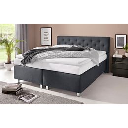 Boxspringbett, B:194cm L:210cm, grau, Westfalia Schlafkomfort, Bezug Unterbox und Kopfteil: Strukturstoff (77% Polyester und 23% Viskose);Bezug
