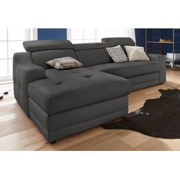 Ecksofa, B:242cm H:92cm T:98cm, schwarz, exxpo - SOFA FASHION, NaturLEDER (echtes Rindsleder) in Sitz und Rücken. Korpus in passendem Kunstleder